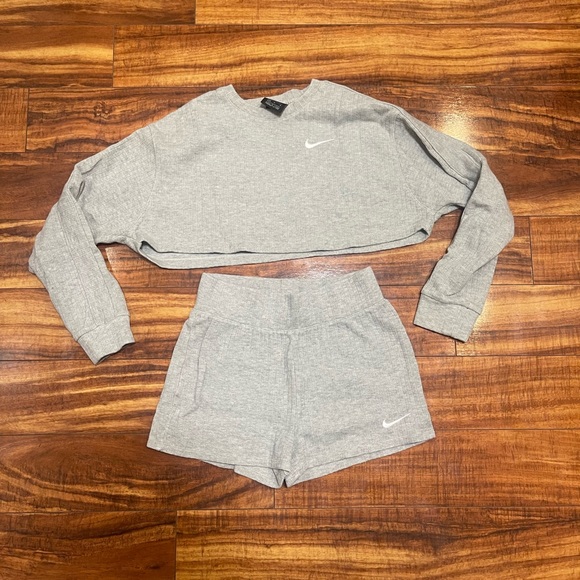 Nike | Shorts | Nike Ribbed Grey Cropepd Short Set | Poshmark